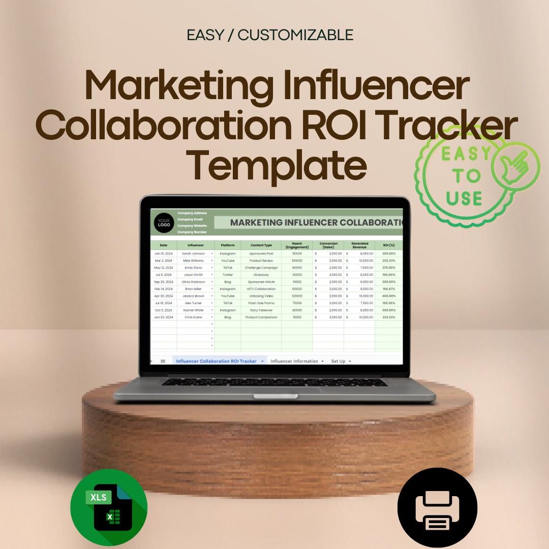 Marketing Influencer Collaboration ROI Tracker Template, Editable ...