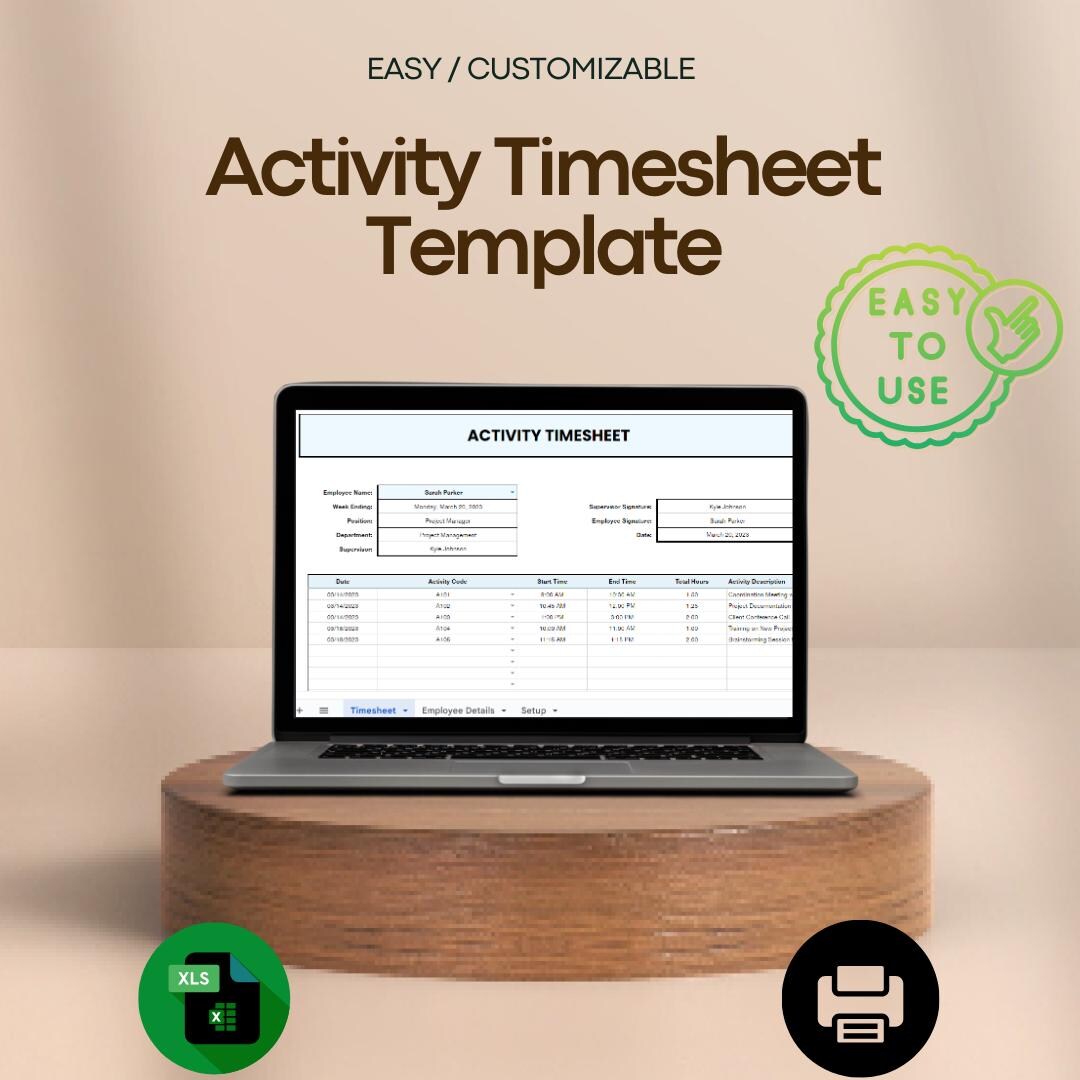 Activity Timesheet Template, Editable Google Sheets, Digital Download ...