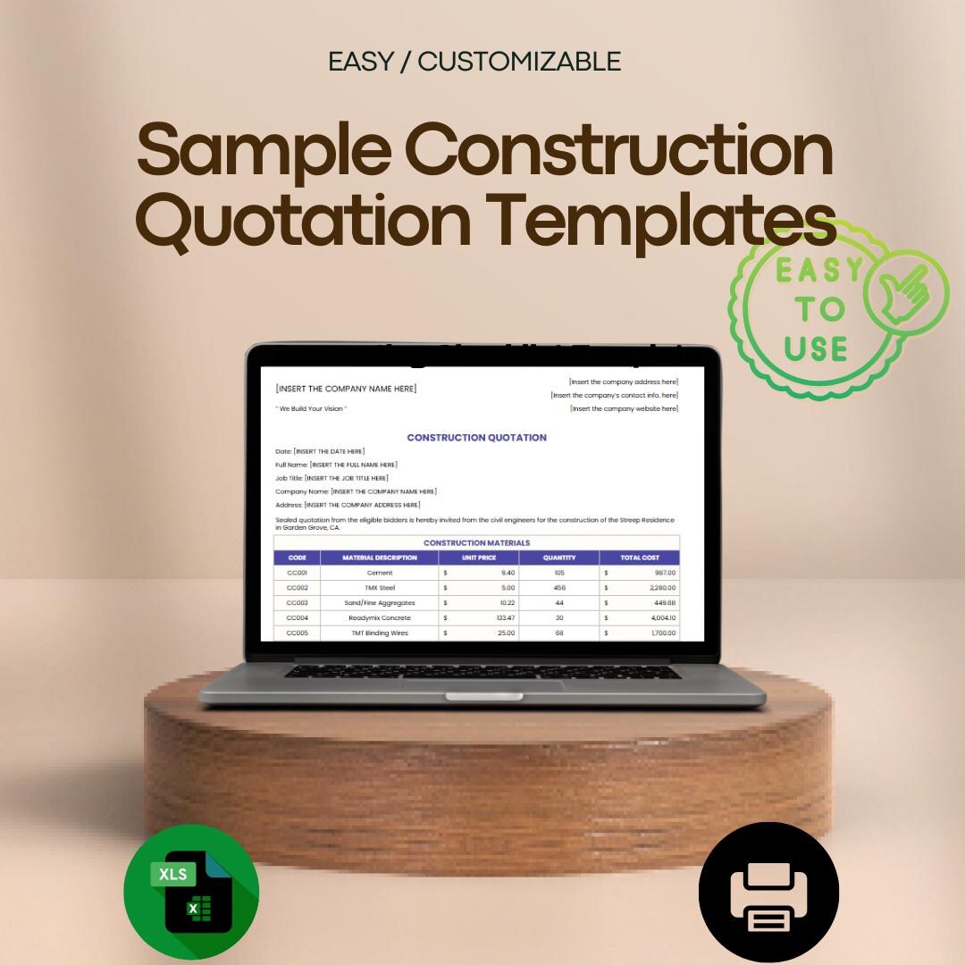 Sample Construction Quotation Template, Editable Google Sheets ...