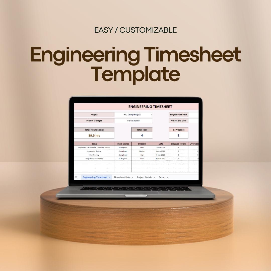 Engineering Timesheet Template Editable Work Tracker, Google Sheets, Digital Download for ...