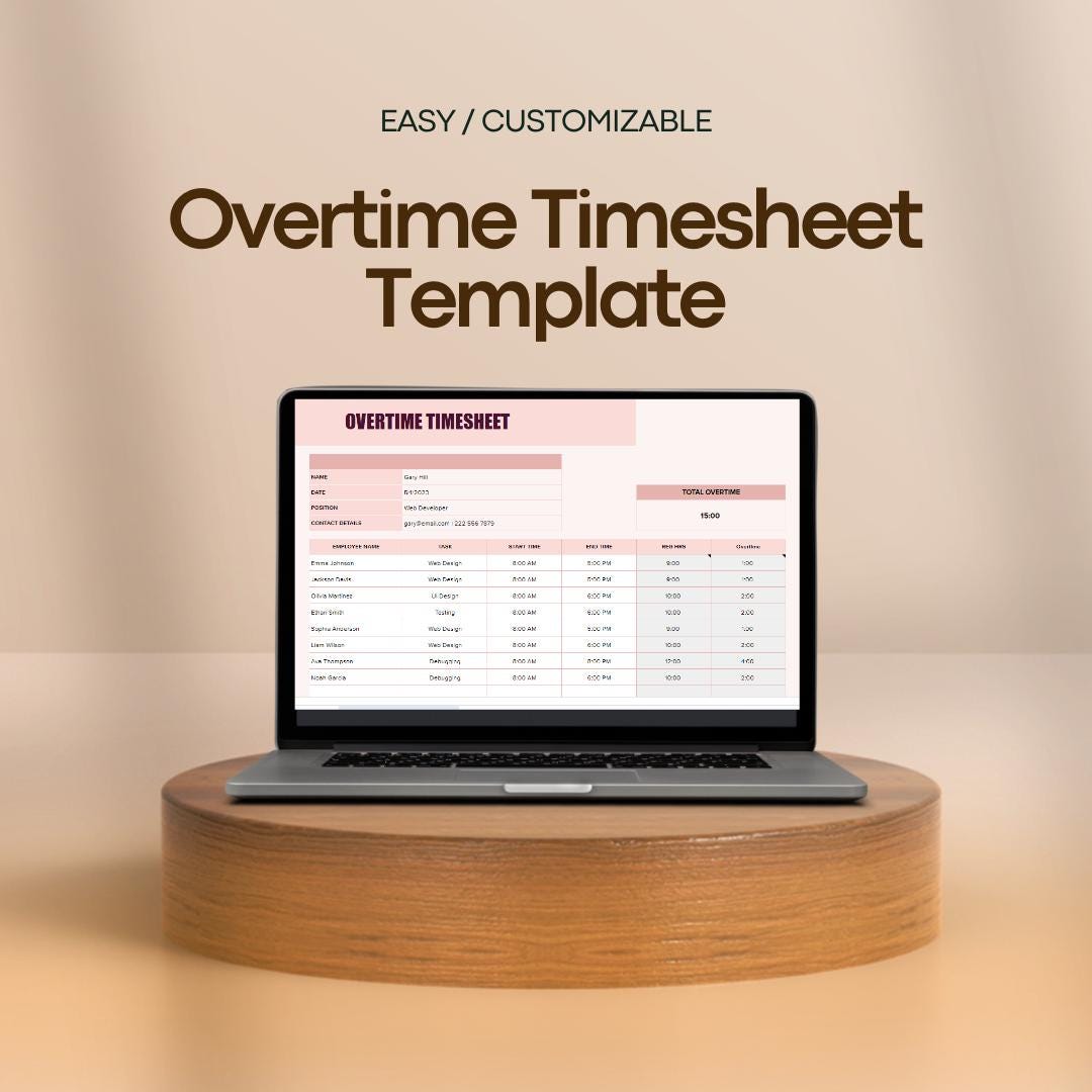 Overtime Timesheet Template, Editable Google Sheets, Digital Download ...