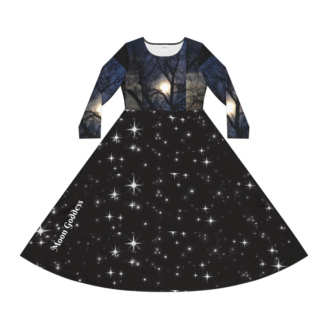 Moon Dress, Women's Dress, Stars, and Moons, Goddess Black Dress ...