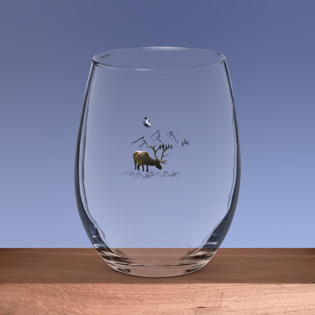 Mountain Elk Stemless Wine Glass, Colorado Elk Glass, Mountain Glasses ...