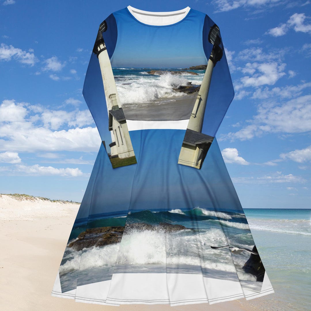 Women Ocean Dress, Long Sleeve, Beachwear, Blue Ocean Dress, Boho Ocean ...