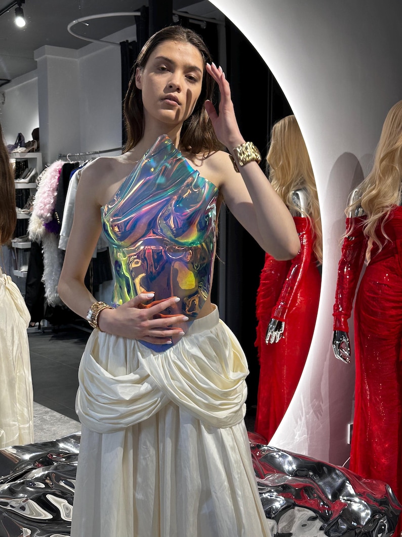 Neon Rainbow Corset, Iridescent Holographic Corset Top, Festival Rave ...