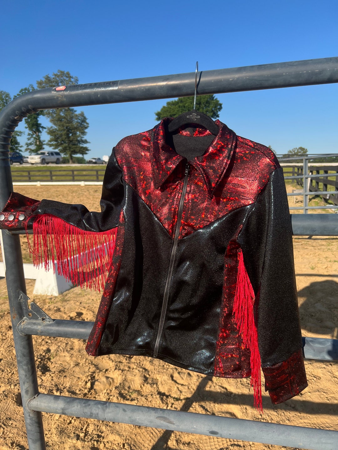 Red and Black Rodeo Shirt With Full Separating Front Zipper and Snap ...