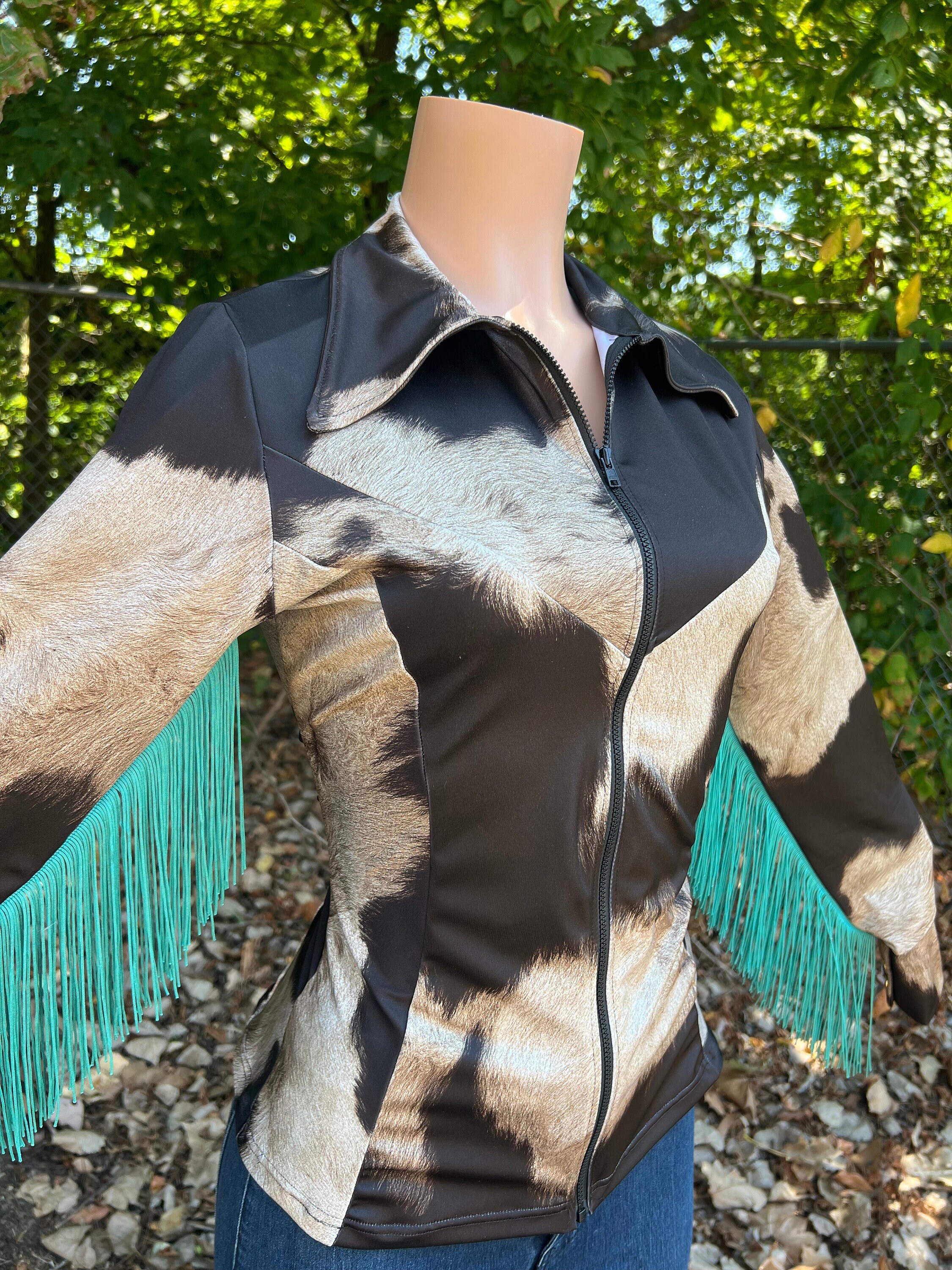 Brown/tan Cow Print Rodeo Shirt With Full Separating Front Zipper and ...