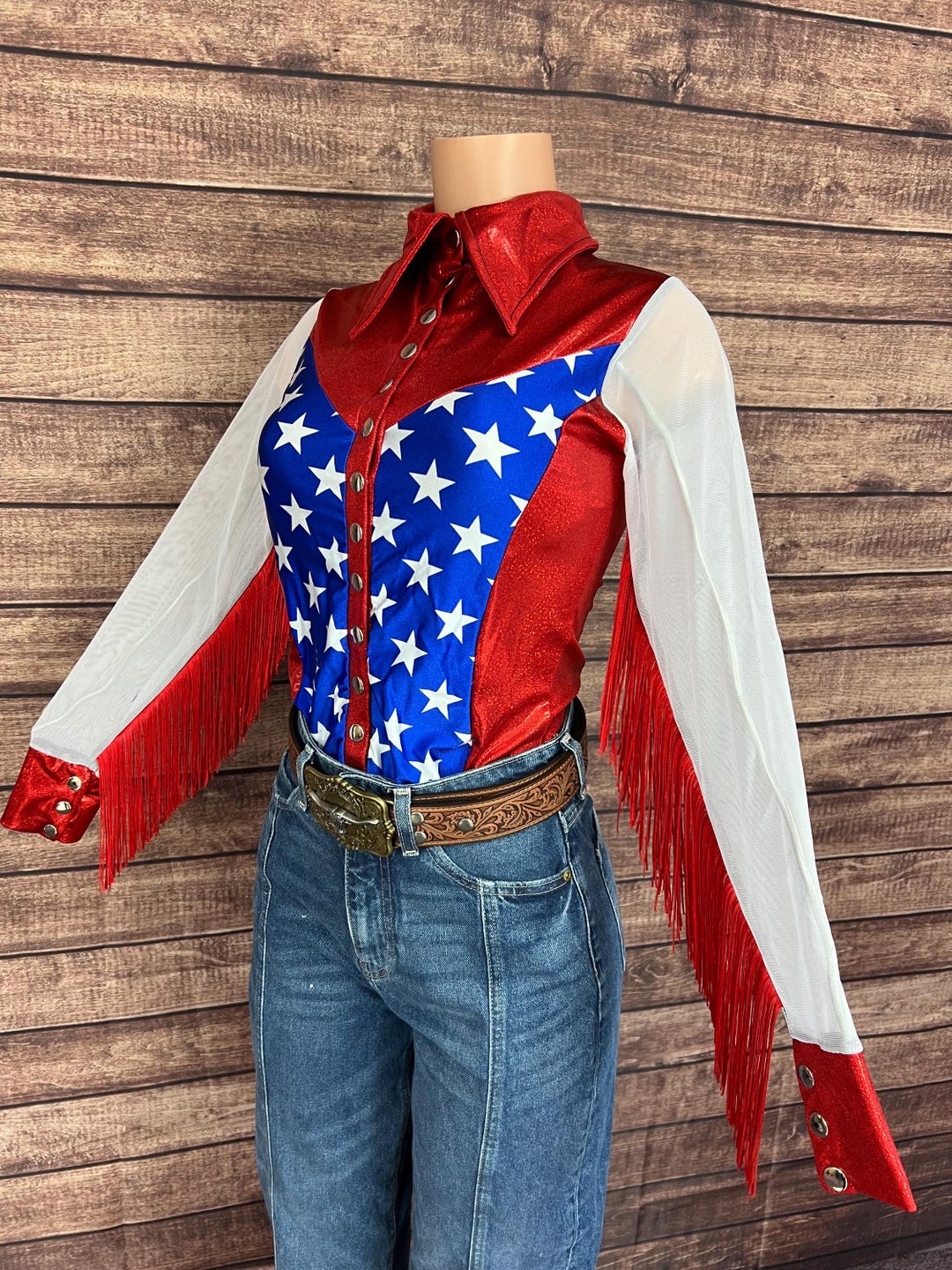 Star Spangled Mesh Sleeve Full Separating Snap Front and Snap Cuffs ...