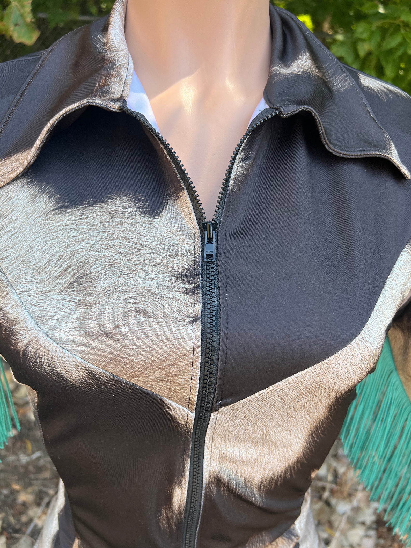Brown/tan Cow Print Rodeo Shirt With Full Separating Front Zipper and ...