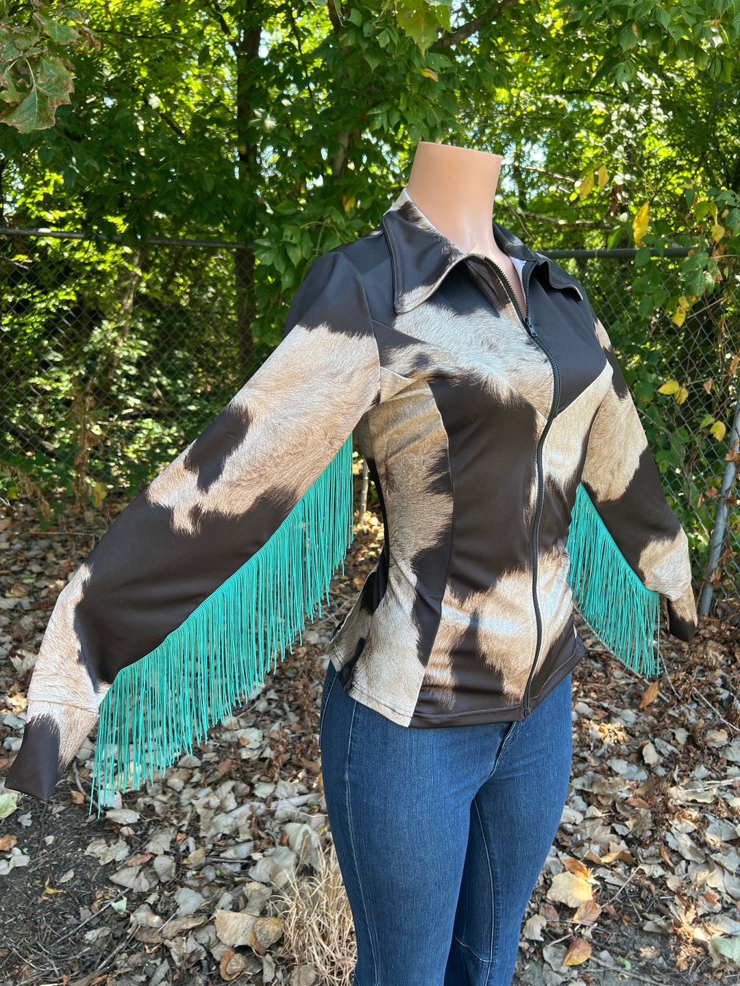Brown/tan Cow Print Rodeo Shirt With Full Separating Front Zipper and ...