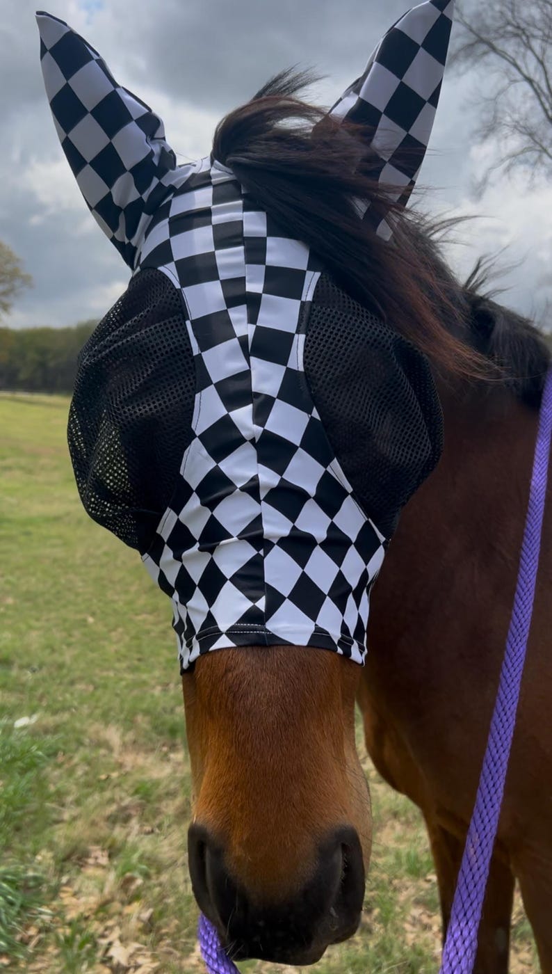 Checkered Spandex Fly Mask for Horses - Etsy