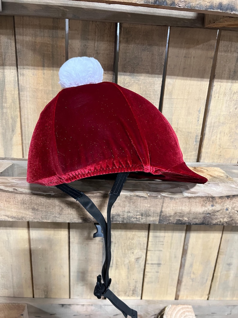 Red Velvet Santa Helmet Cover With Pompom for Brimmed Equestrian Riding ...