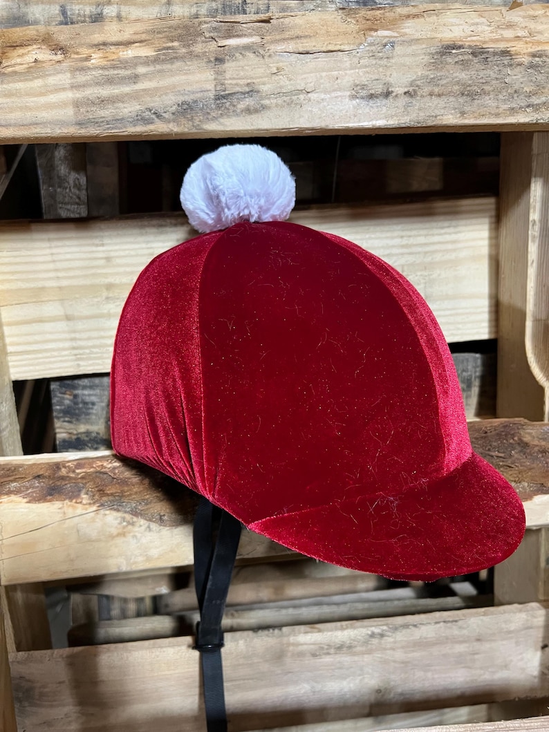 Red Velvet Santa Helmet Cover With Pompom for Brimmed Equestrian Riding ...