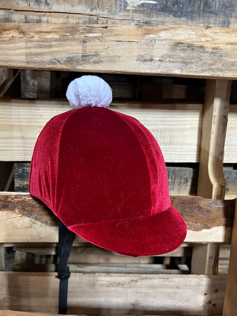 Red Velvet Santa Helmet Cover With Pompom for Brimmed Equestrian Riding ...