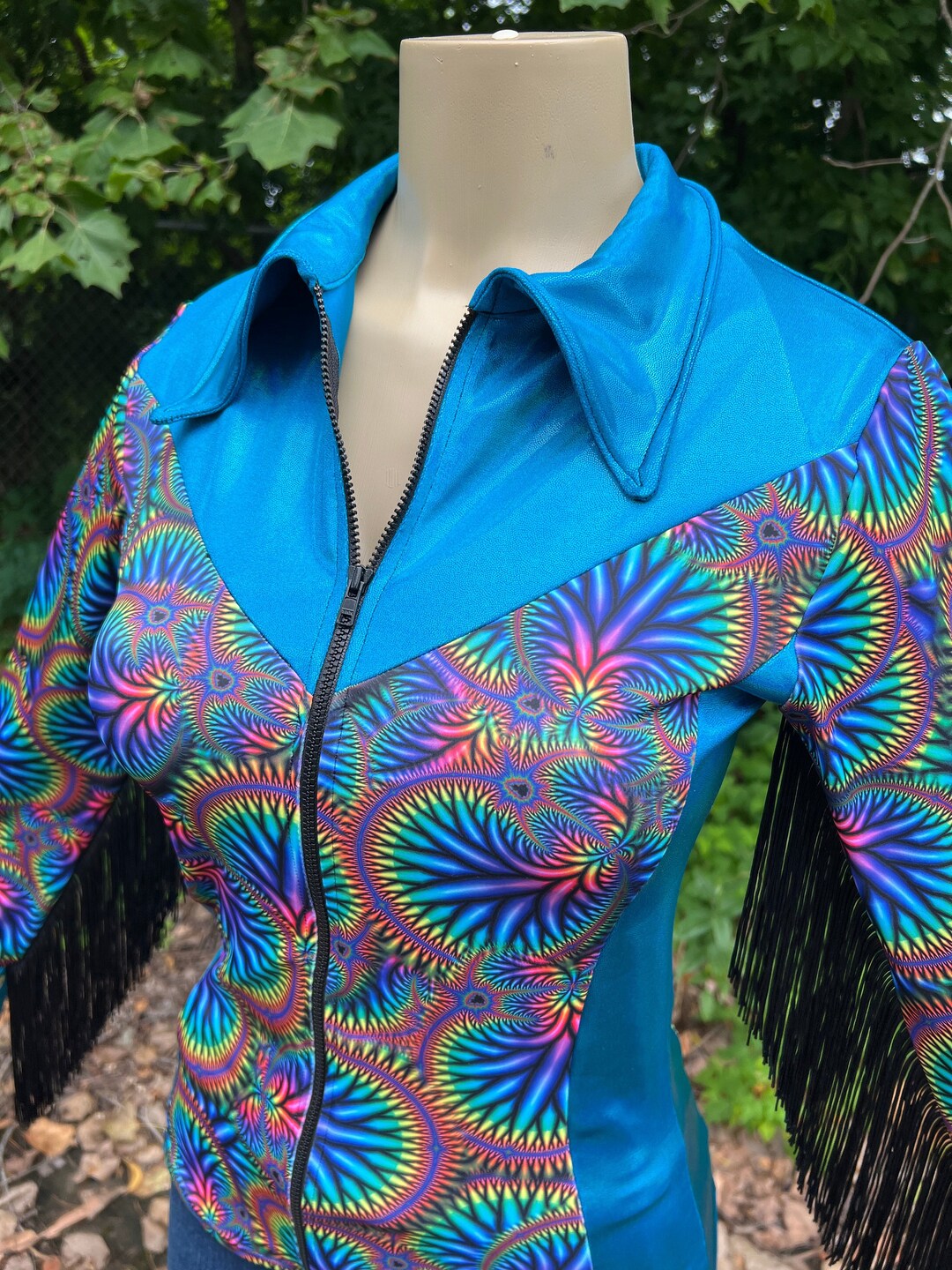 Radioactive/peacock Rodeo Shirt With Full Separating Front Zipper and ...