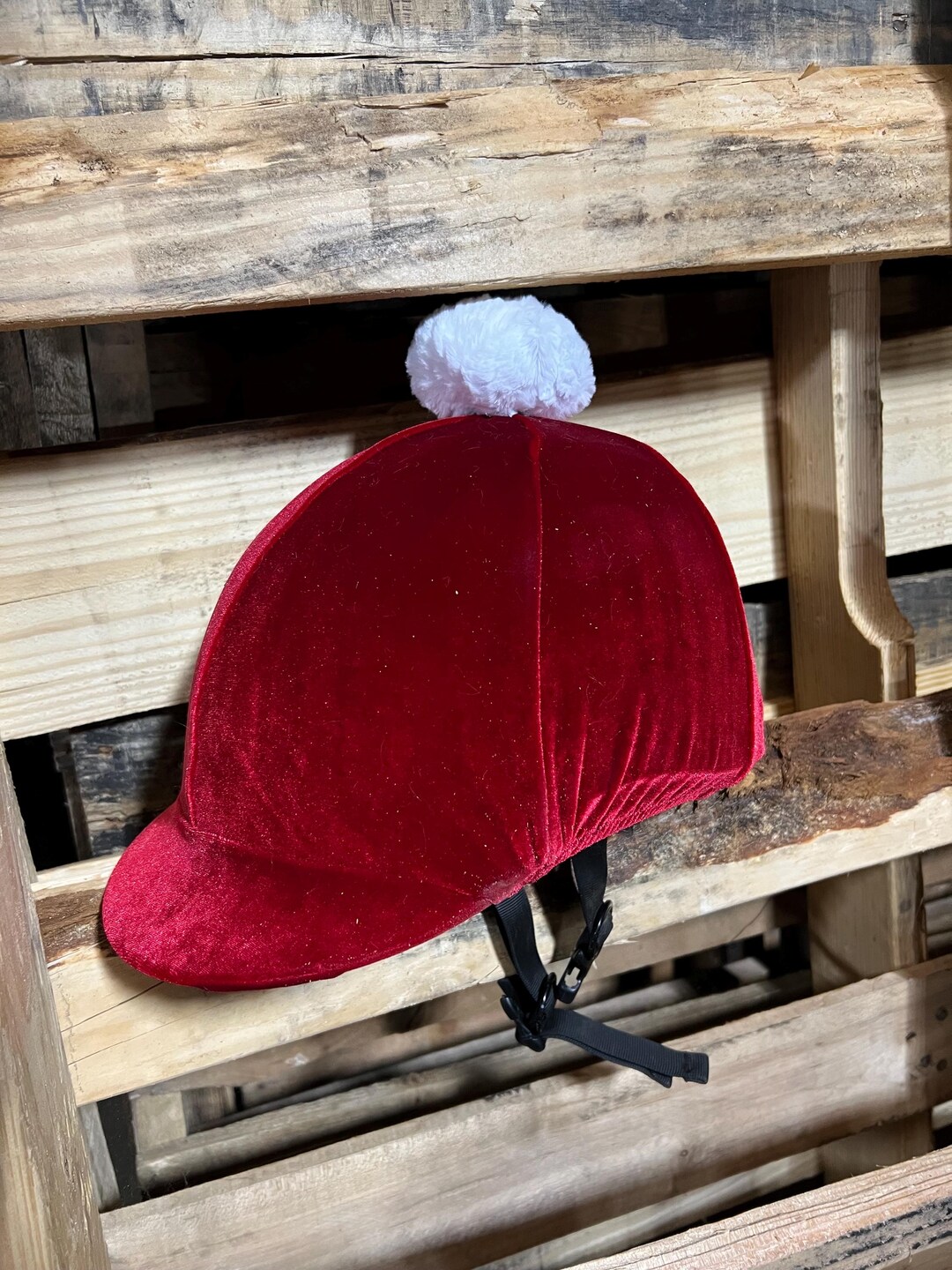 Red Velvet Santa Helmet Cover With Pompom for Brimmed Equestrian Riding ...