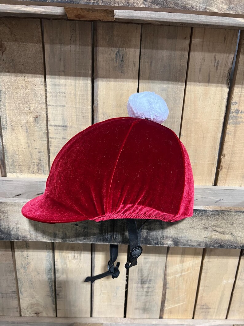 Red Velvet Santa Helmet Cover With Pompom for Brimmed Equestrian Riding ...
