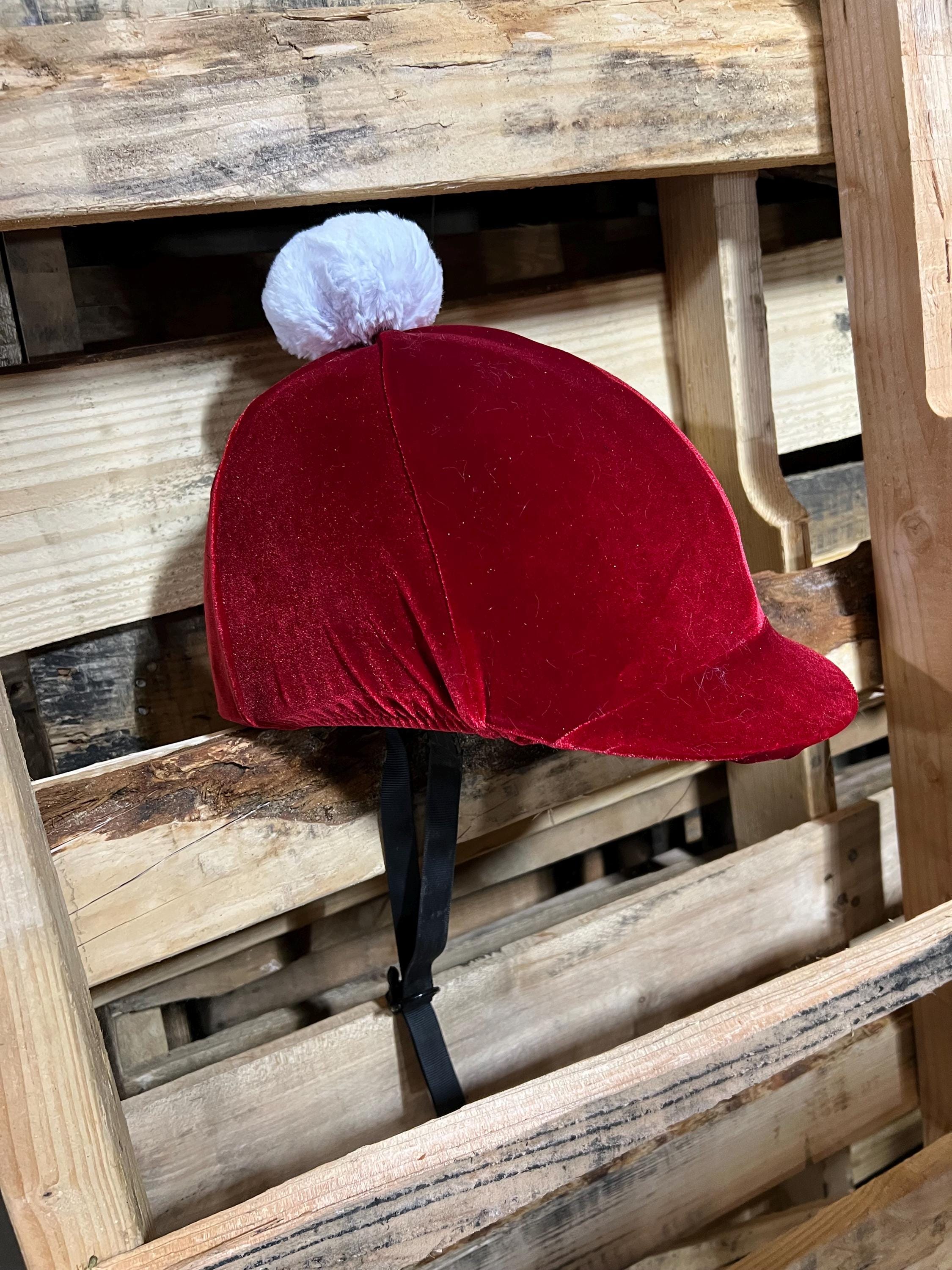 Red Velvet Santa Helmet Cover With Pompom for Brimmed Equestrian Riding ...