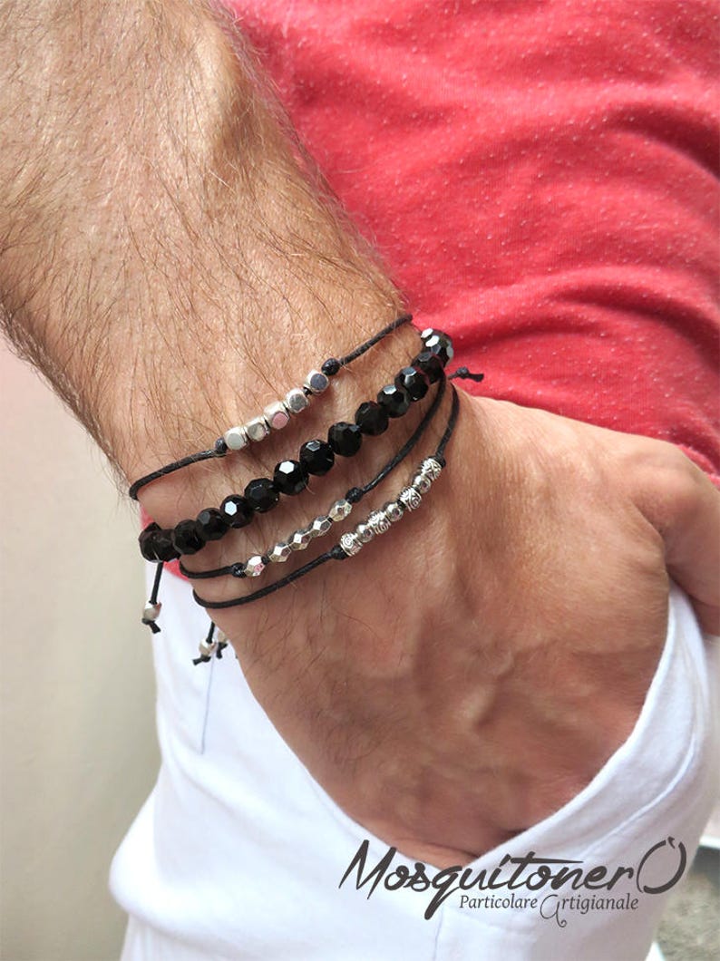 Simple men's bracelet in black cotton lanyard macrame with | Etsy