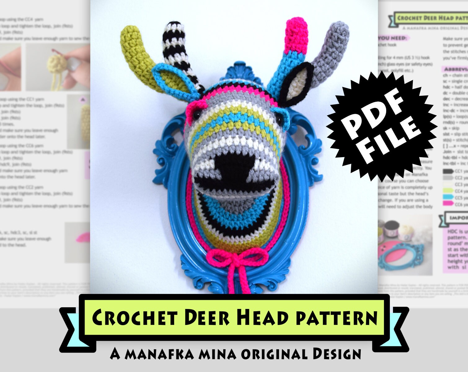 CROCHET PATTERN, DIY, Faux Deer Head, Crochet Taxidermy, Crochet Deer ...