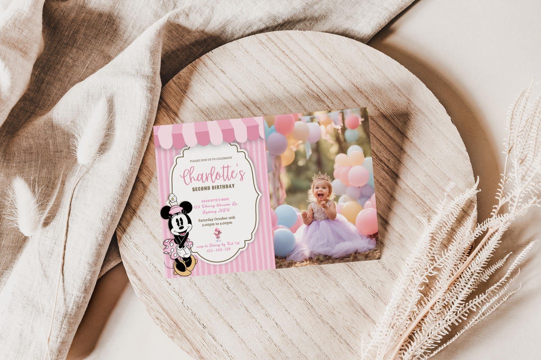 Minnie Mouse Ice Cream Sunday Birthday Photo Invitation, Digital Self ...