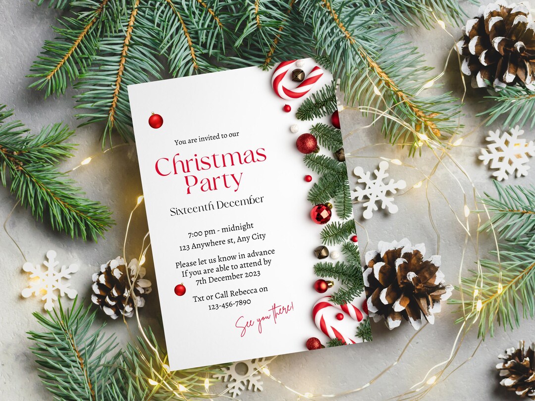 Editable Christmas Party Invitation, Holiday Dinner Party Instant ...