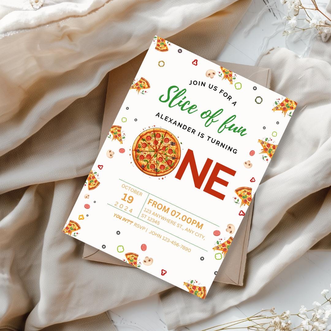 Slice of Fun Pizza Party Birthday Invitation, Any Age Birthday ...