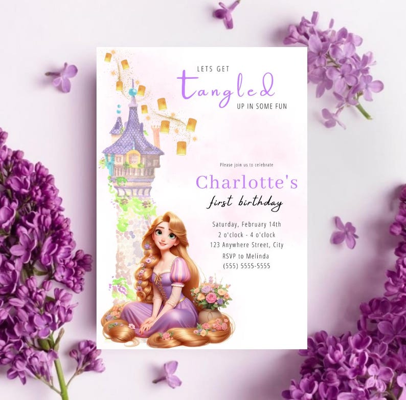 Girls Princess Rapunzel Birthday Invitation, Printable Digital ...