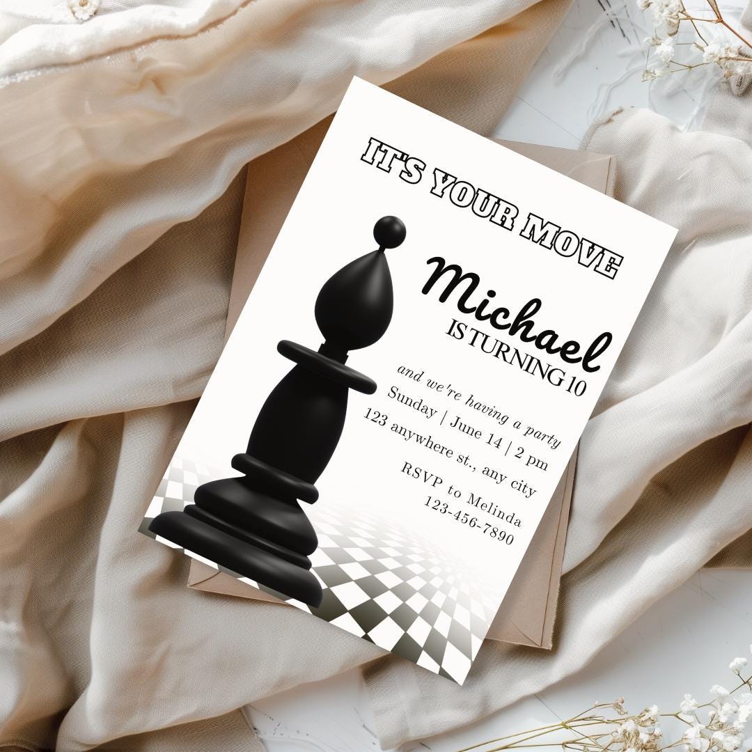 Check Mate, Chess Birthday Party Digital Invitation, ANY AGE Digital ...