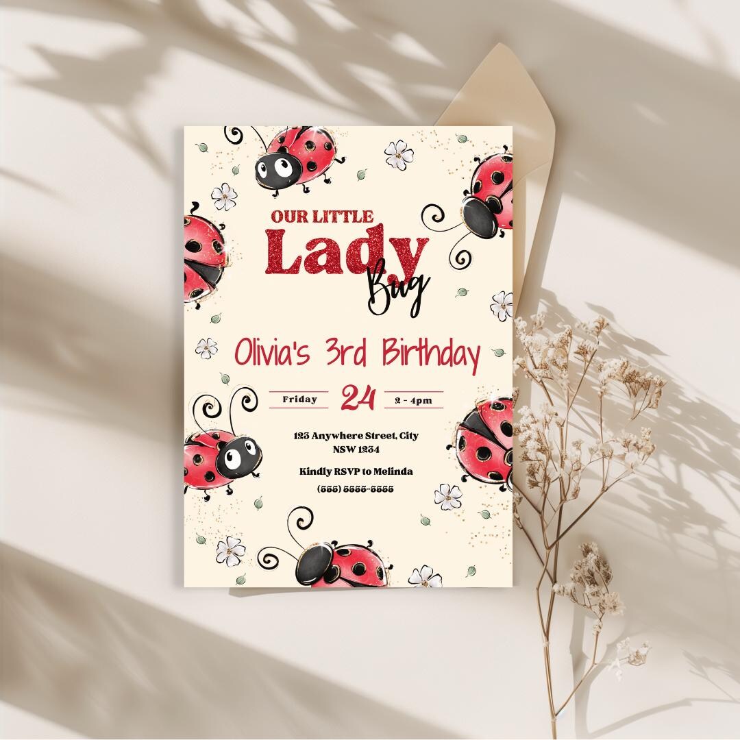 Whimsical Ladybug Birthday Party Invitation, Digital Self-editable ...