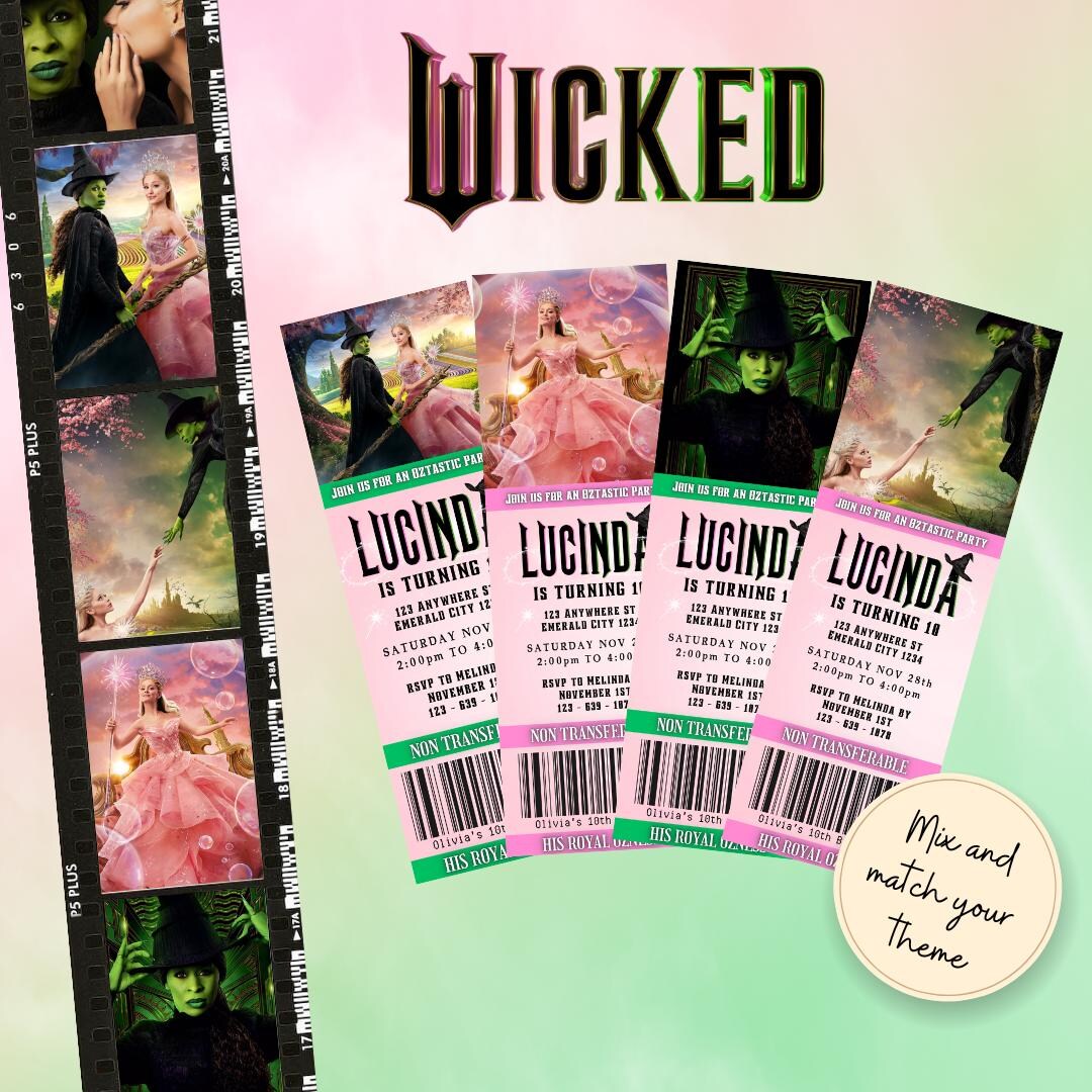 Wicked Ticket Birthday Party Invitation, Digital Self-editable Canva ...