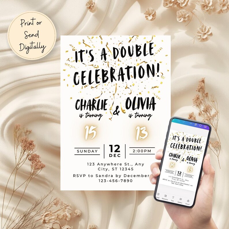 It's a Double Celebration Birthday Party Invitation, Joint Birthday ...