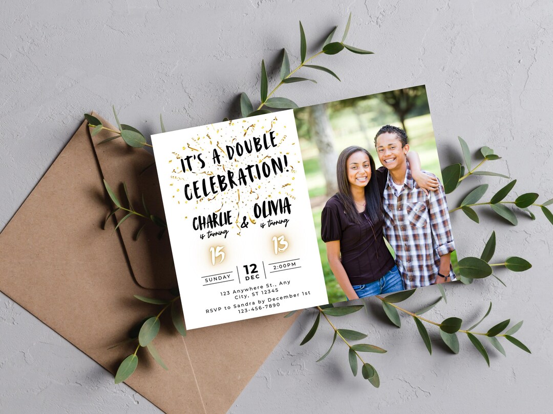 It's a Double Celebration Birthday Party Invitation, Joint Photo ...