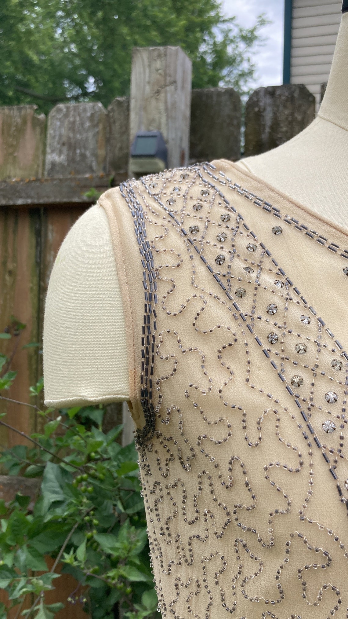 1920's Sleeveless Glass Bead Beige Shift Flapper Dress - Etsy