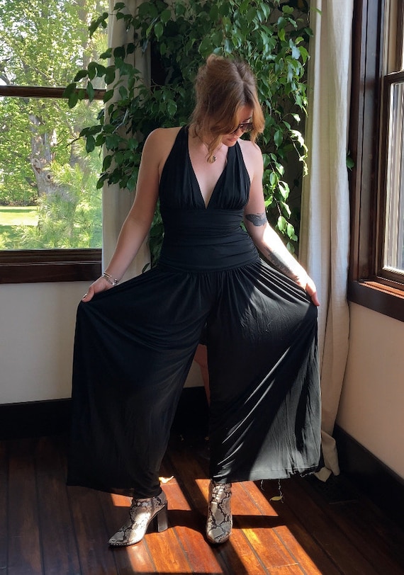 2000’s Y2K Deep V Black Jumpsuit - Gem