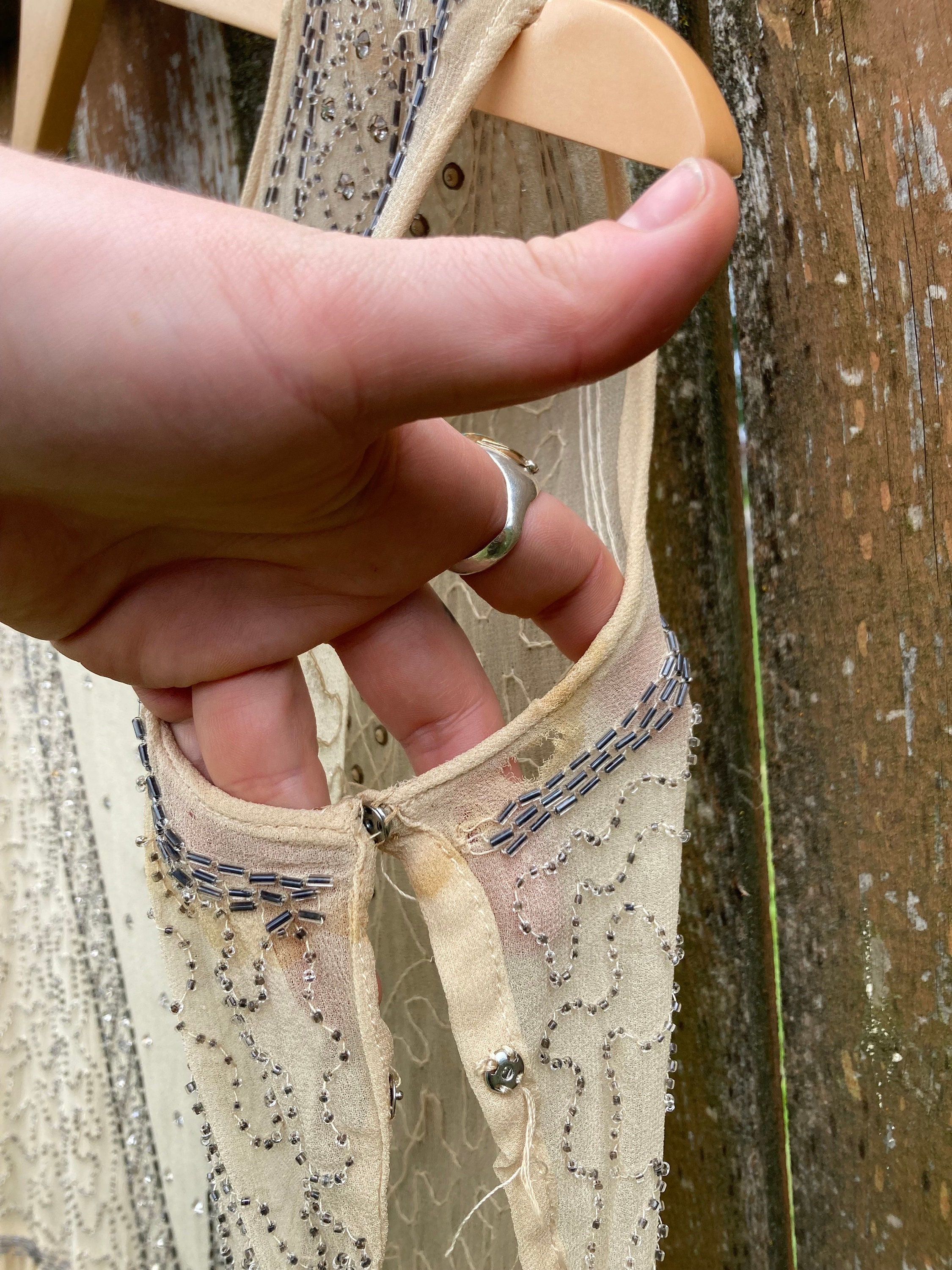 1920's Sleeveless Glass Bead Beige Shift Flapper Dress - Etsy