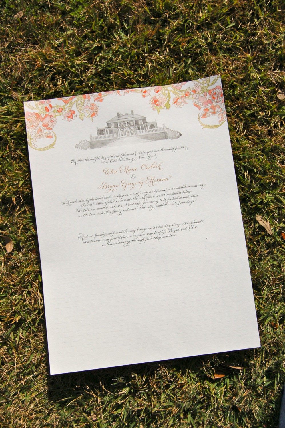 Custom Marriage Certificate Featuring Hand Calligraphy - Etsy