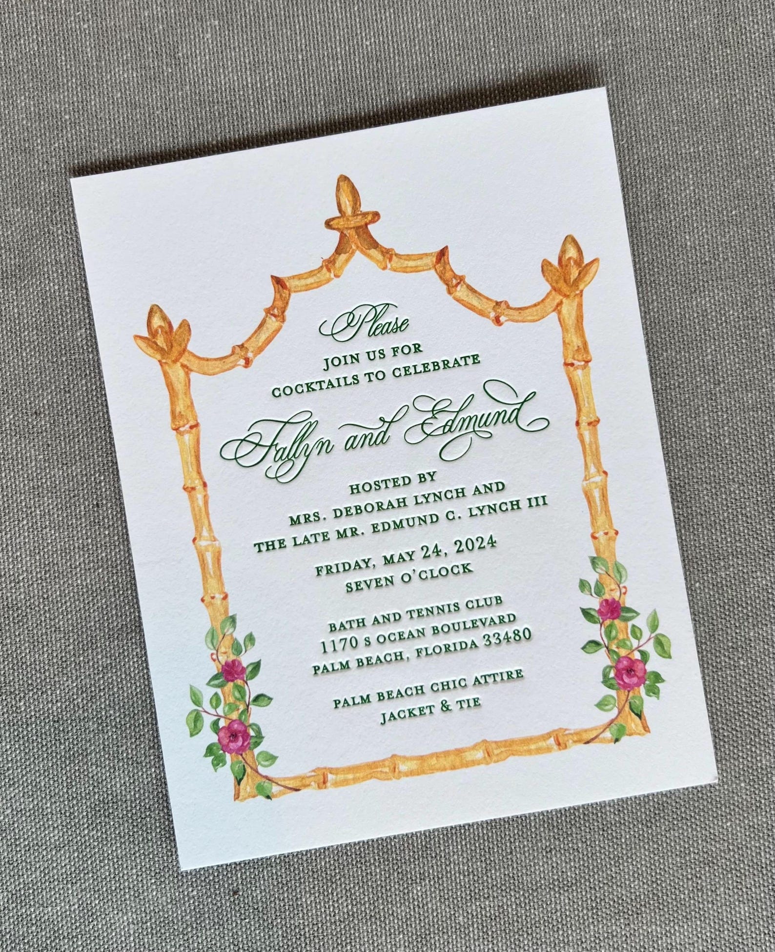 Fuchsia and Green Floral Rose Letterpress Invitations DEPOSIT - Etsy