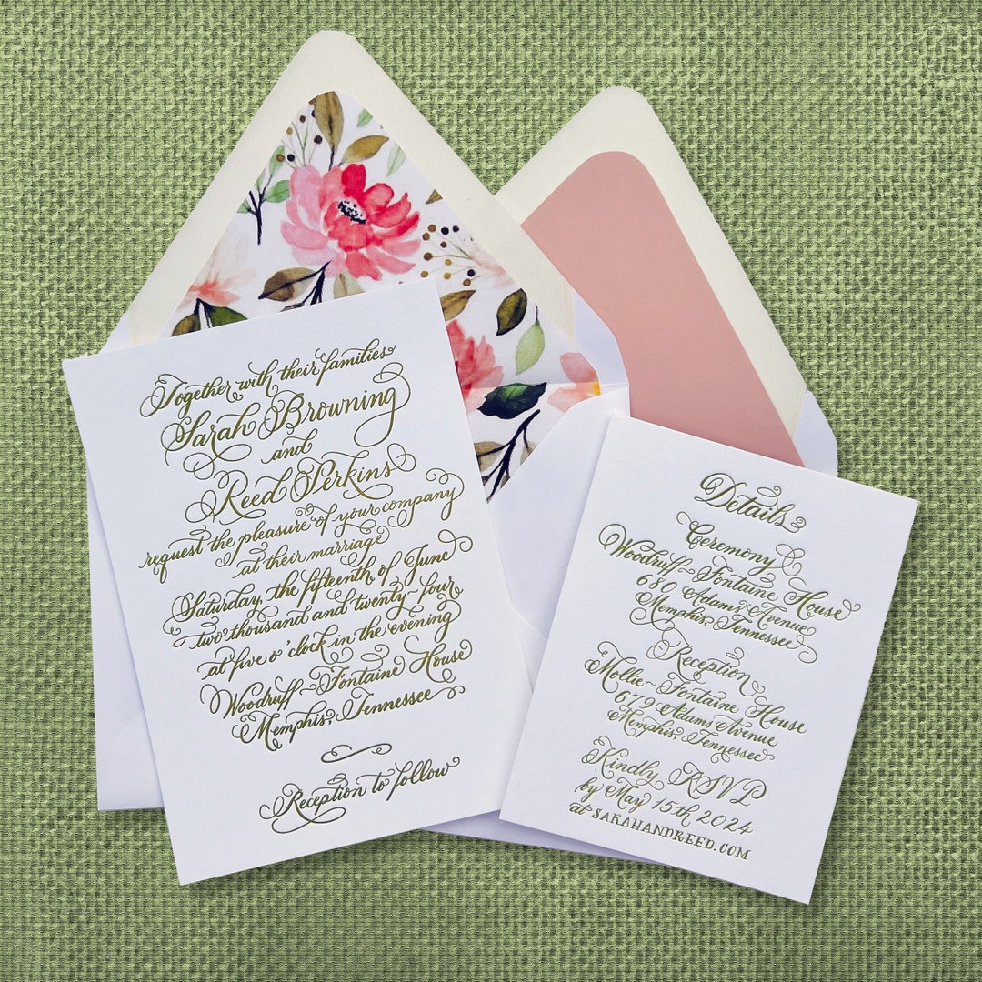 Moss Green Letterpress Wedding Invitation Suite DEPOSIT - Etsy