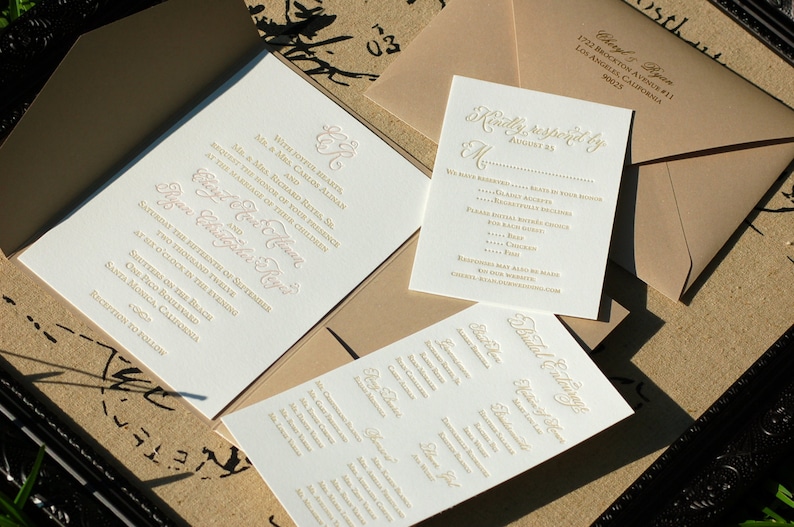 Letterpress Wedding Invitations With Hand Calligraphy Monogram - Etsy