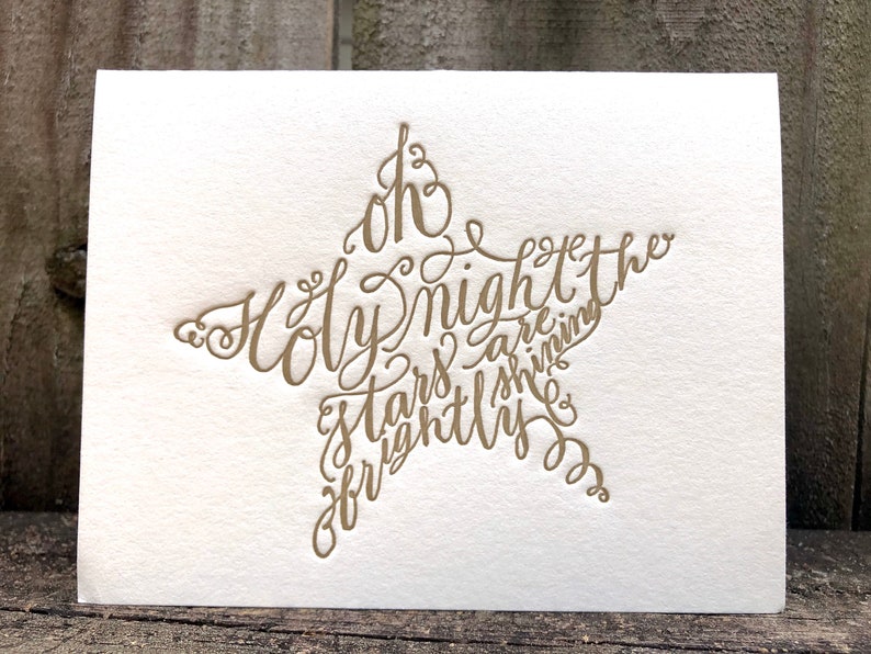 Oh Holy Night Christmas Cards Featuring Calligraphy Star in Gold ...