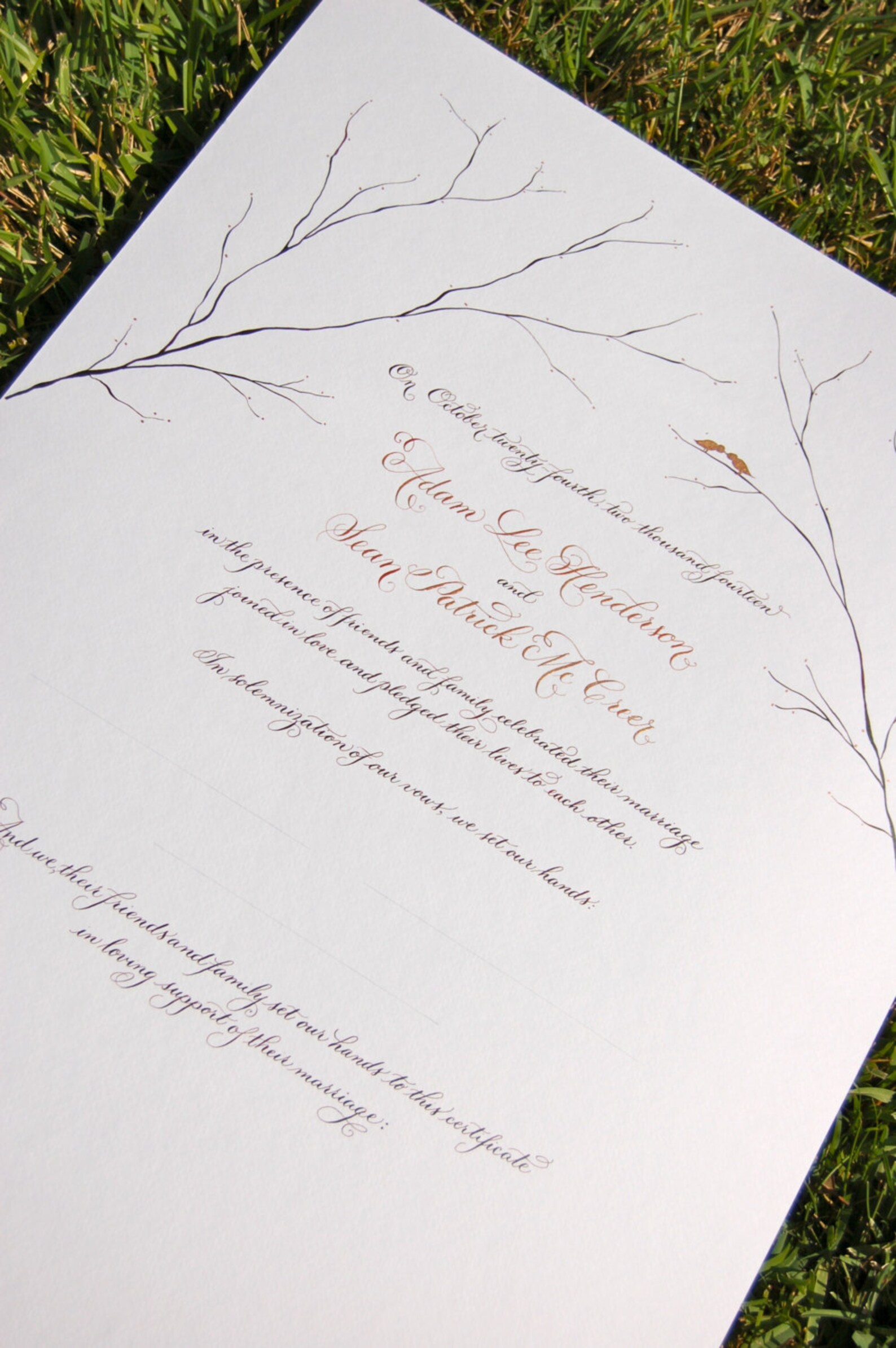 Custom Marriage Certificate Featuring Hand Calligraphy Birds - Etsy