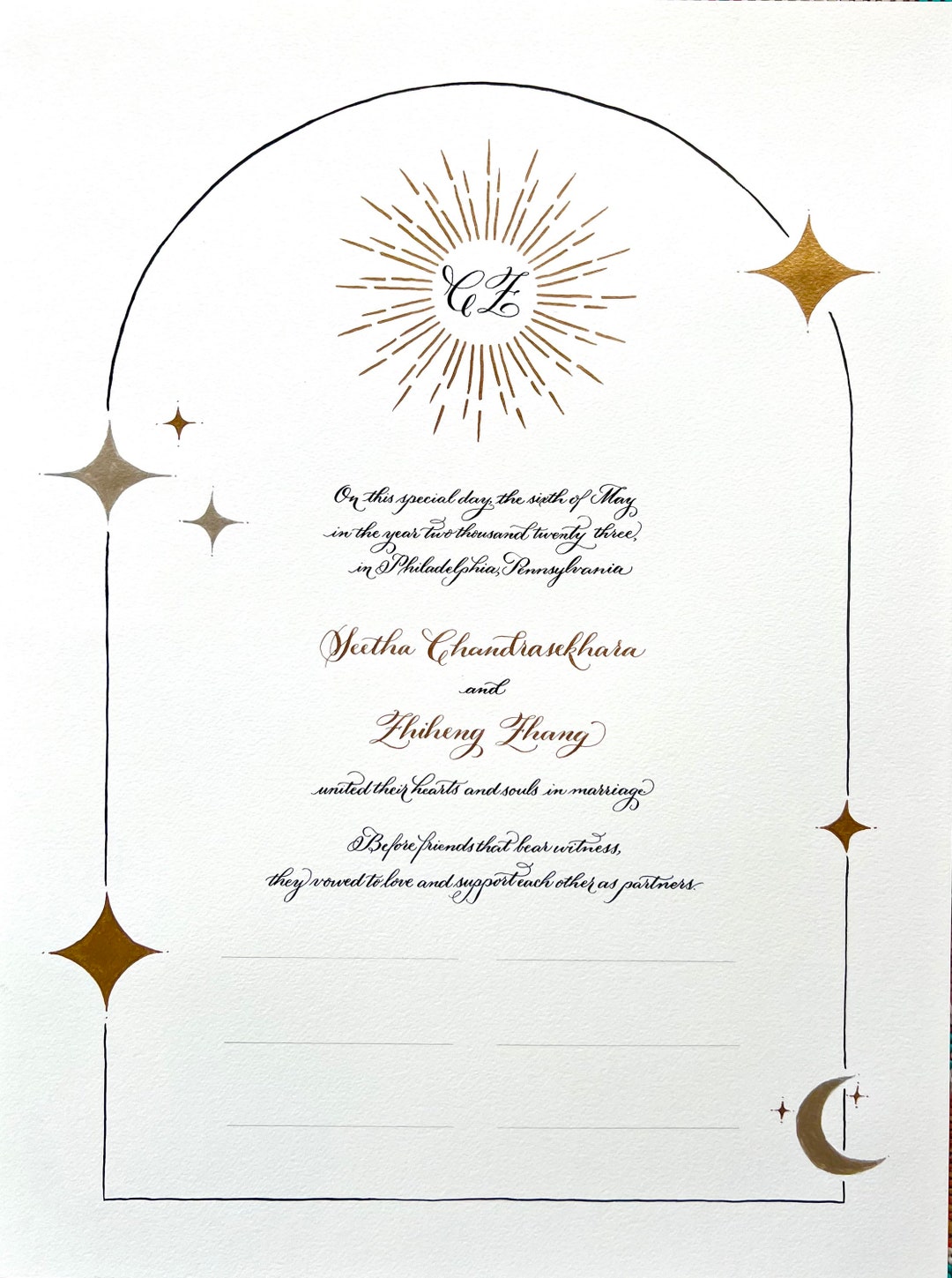 Celestial Quaker Marriage Certificate DEPOSIT, Sun Moon Stars Quaker ...