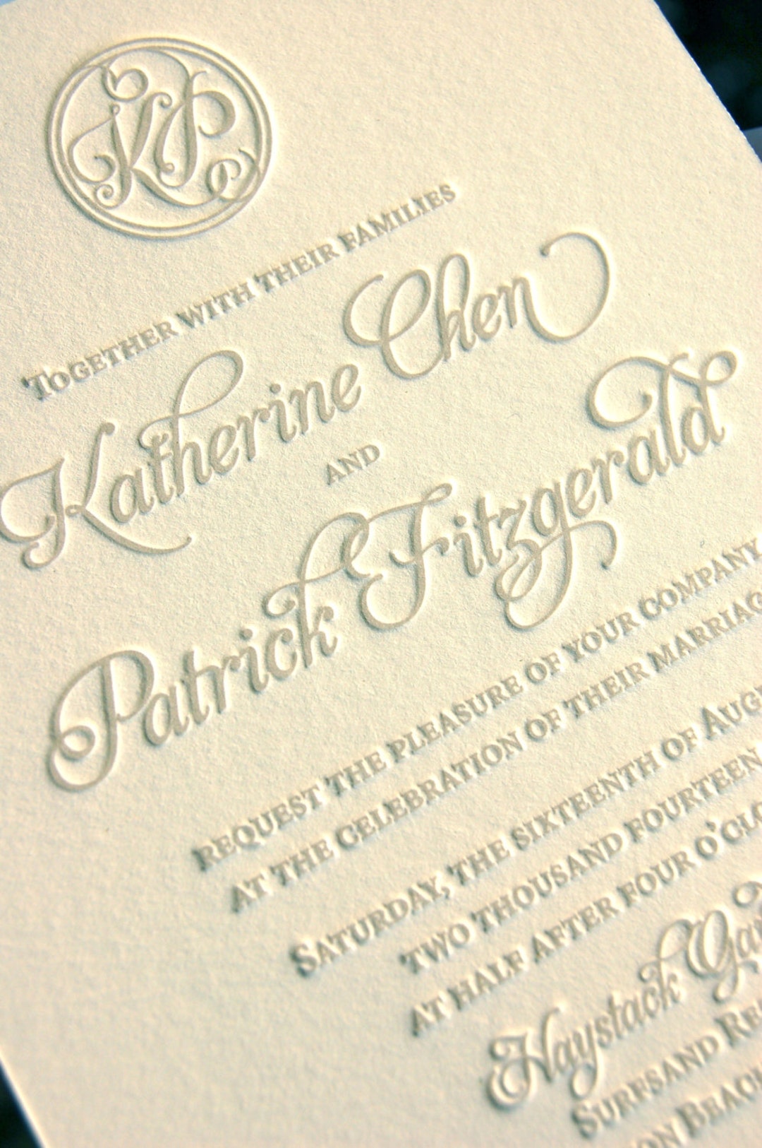 Monogram Wedding Invitations, Letterpress Invitations, Soft Gray ...