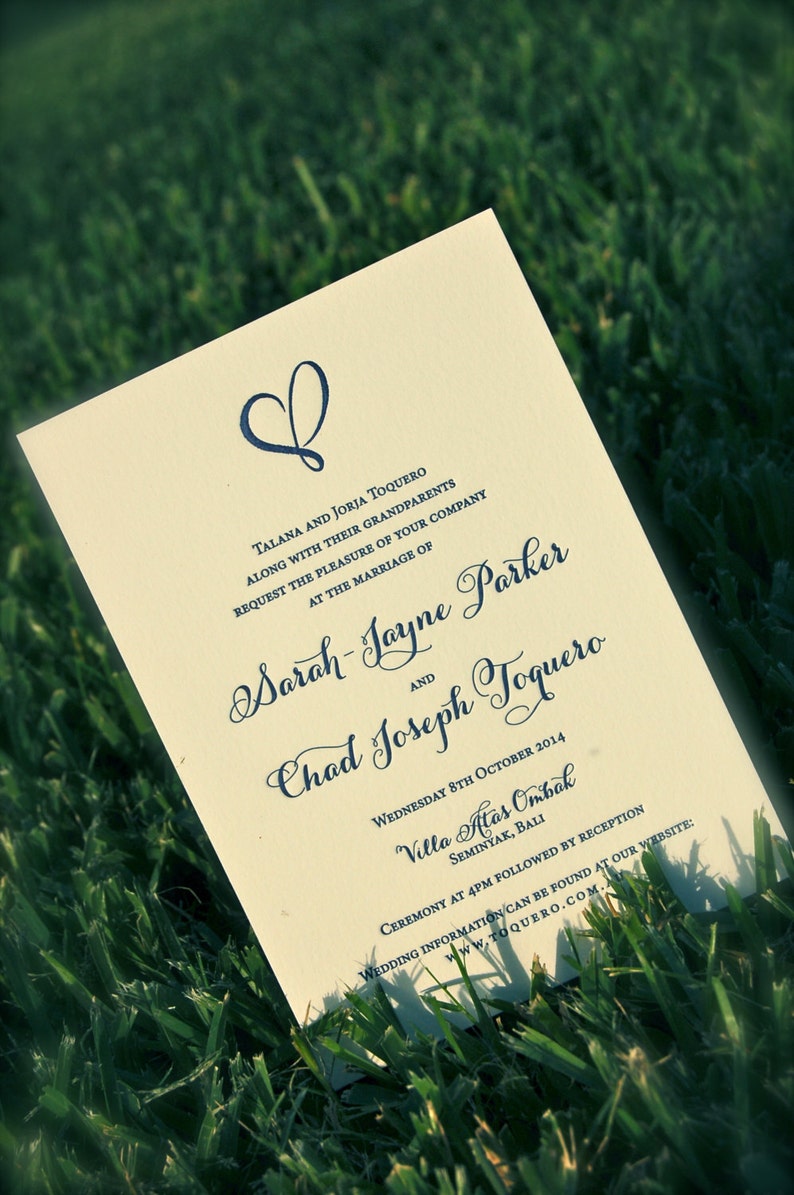 Letterpress Wedding Invitations Navy Hearts DEPOSIT - Etsy