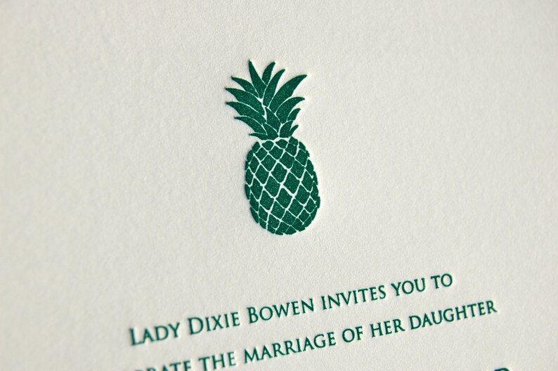 Pineapple Wedding Invitation Green Letterpress Wedding - Etsy Australia