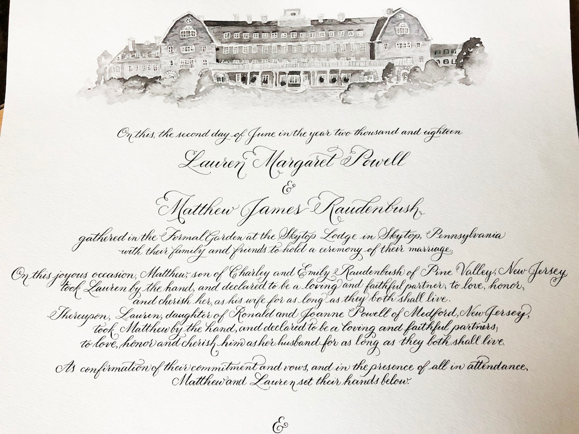 Custom Marriage Certificate Featuring Hand Calligraphy | Etsy