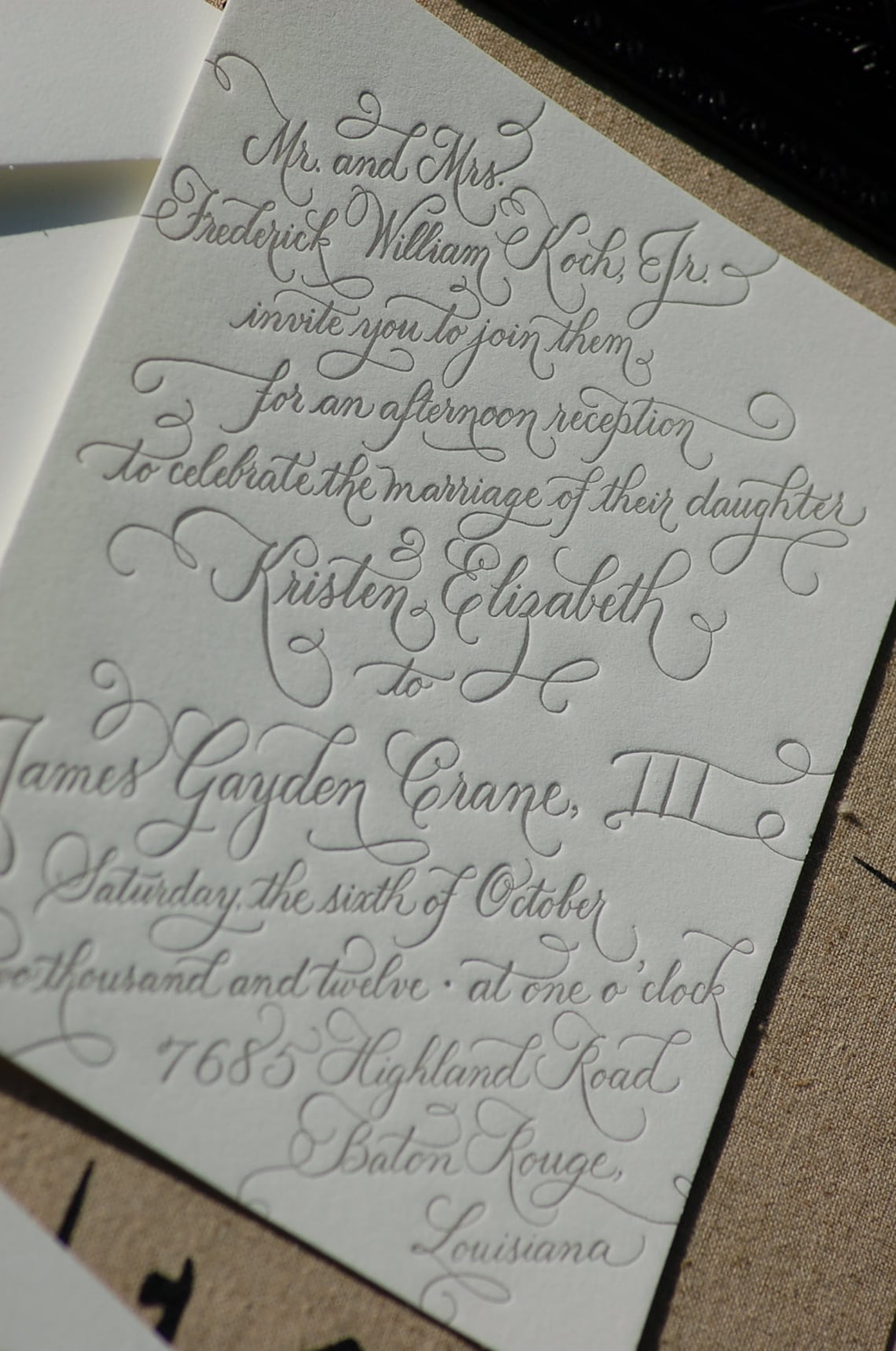 Custom Calligraphy Letterpress Wedding Invitations DEPOSIT - Etsy