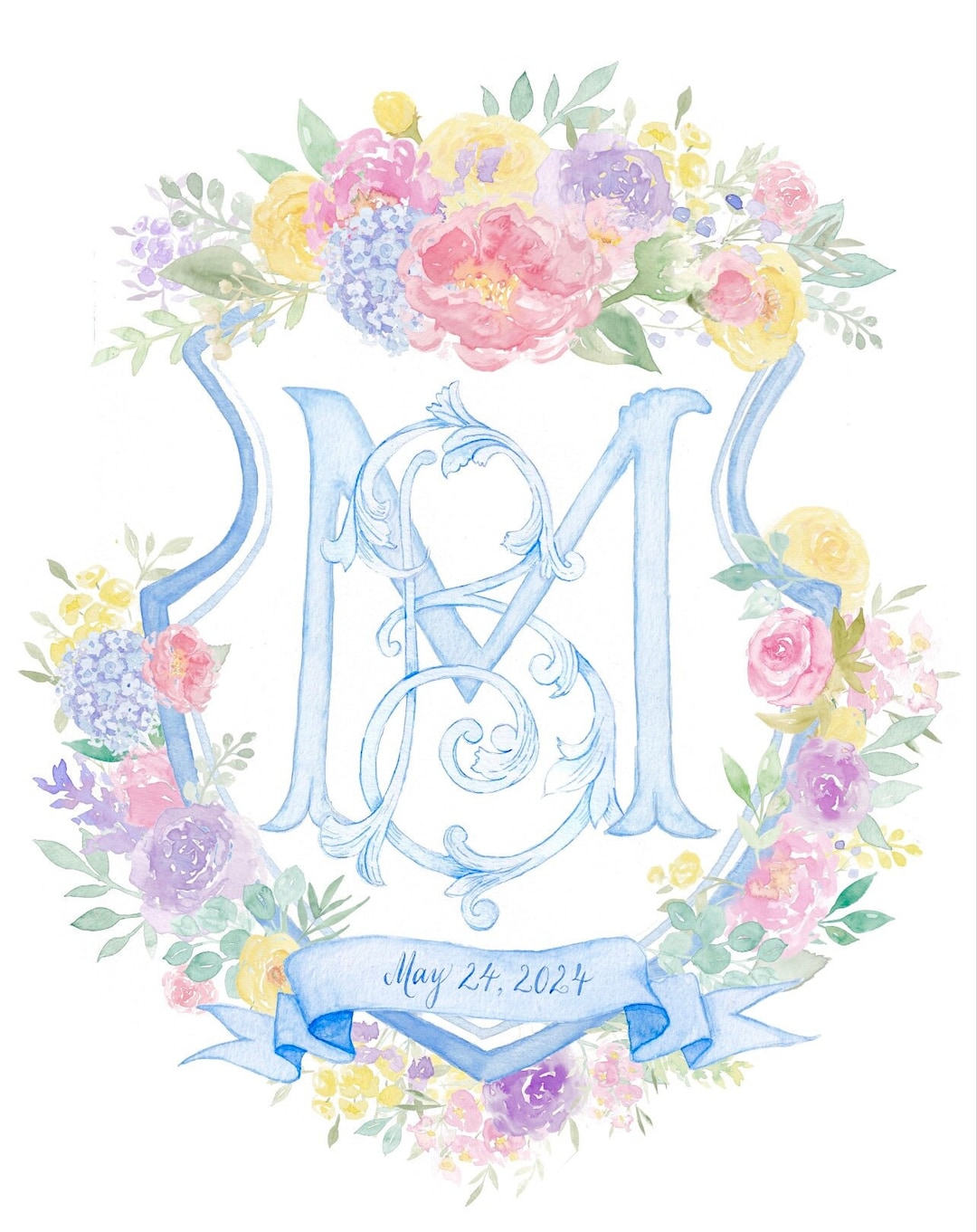 Custom Watercolor Wedding Crest DEPOSIT - Etsy