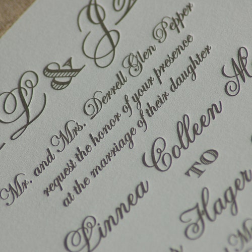 Jessica Letterpress Wedding Invitations Deposit - Etsy